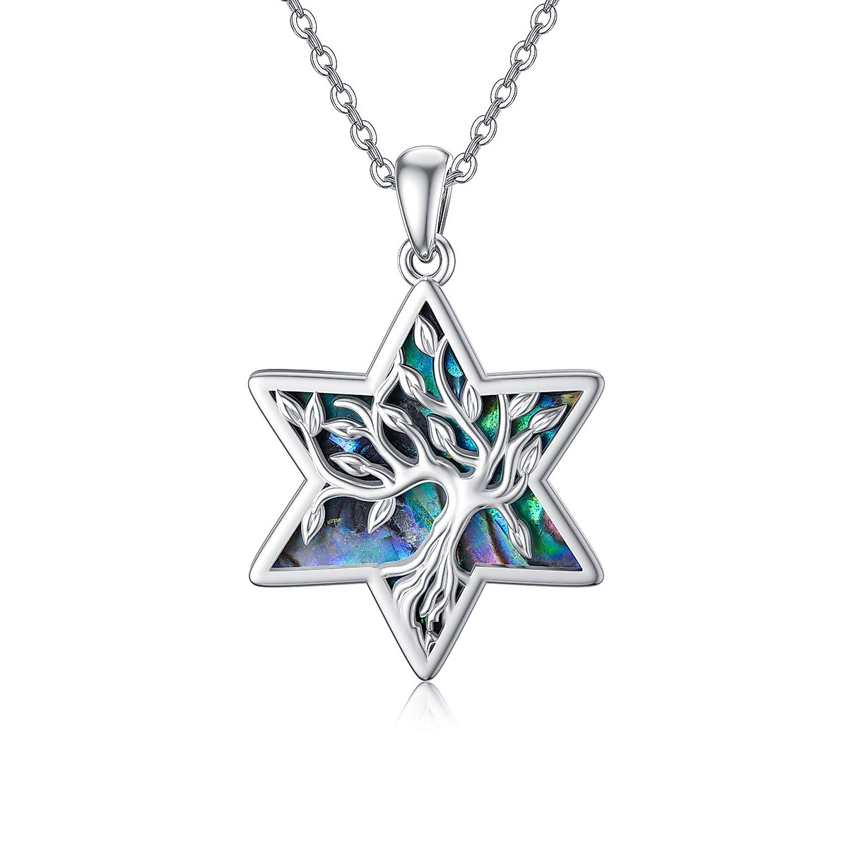 ONEFINITY Tree of Life Necklace 925 Sterling Silver Abalone Shell Star of David Pendant Necklace for Women Jewelry