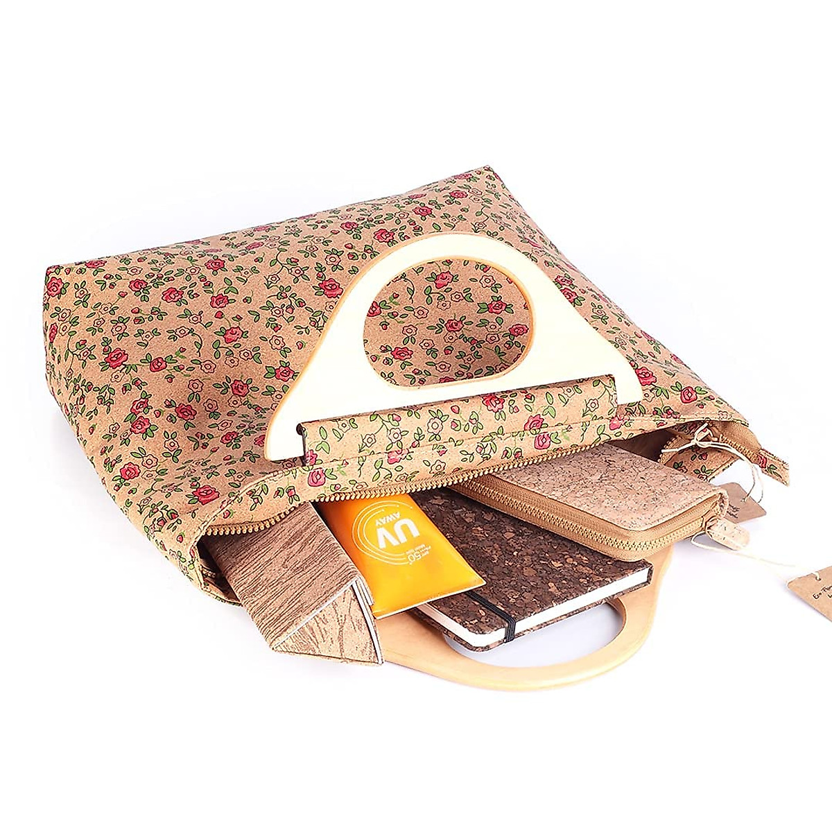 MANISHO Cork Totes Handbag for Women Ladies Pretty Vegan Tote Eco-friendly Handle Bag Roomy Clutch Flower Beauty of Nature