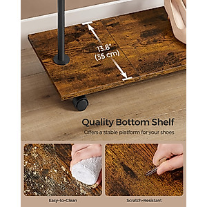 SONGMICS Clothes Rack with Wheels, Middle Rod Clothing Rack for Hanging Clothes, 38.8 Inches Garment Rack with Shelf, Height Adjustable, Loads up to 121 lb, Rustic Brown and Ink Black UHSR153B01