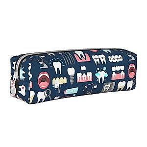 QLIEERE Dentist Dental Teeth Doctor Pencil Case Pouch Pen Holder Leather Pencil Bags Box Organizer Zipper Cosmetic Makeup Storage Bag