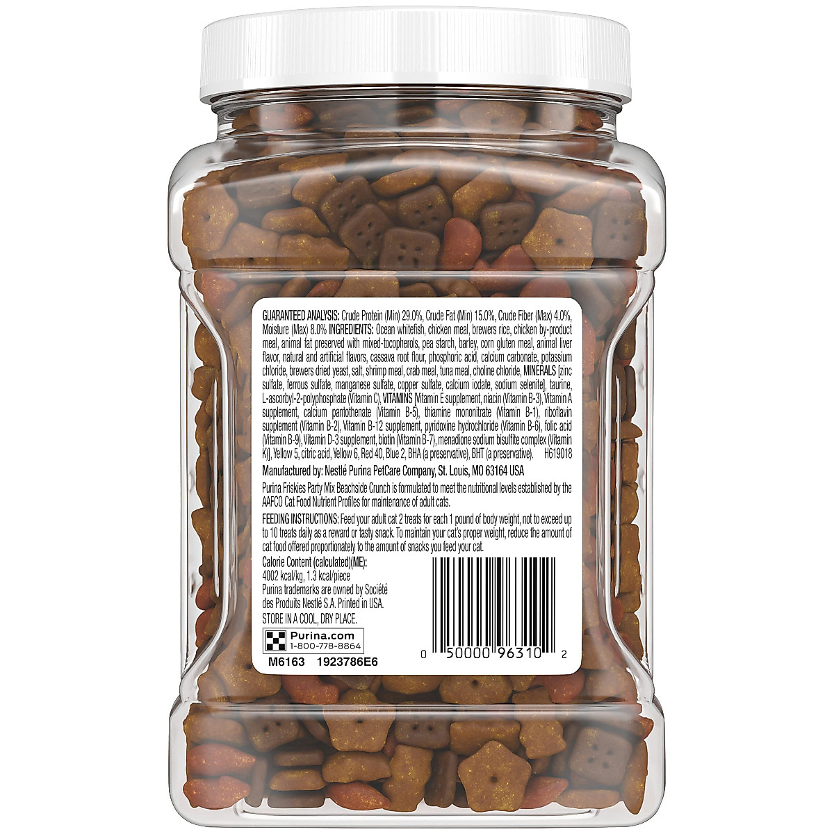 Purina Friskies Party Mix Cat Treats, Beachside Crunch, Made with Ocean Whitefish, Crunchy Cat Treats for Adult Cats, 20-Ounce Resealable Canister (Pack of 2)