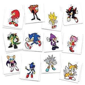 Sonic Temporary Tattoo Pack | MADE IN THE USA | Kids Party Supplies Decorations & Favors | Pack of 24 Tattoos | Skin Safe