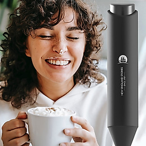 Powerful Milk Frother Handheld Foam Maker, Mini Whisk Drink Mixer for Coffee, Cappuccino, Latte, Matcha, Hot Chocolate, With Stand, Black