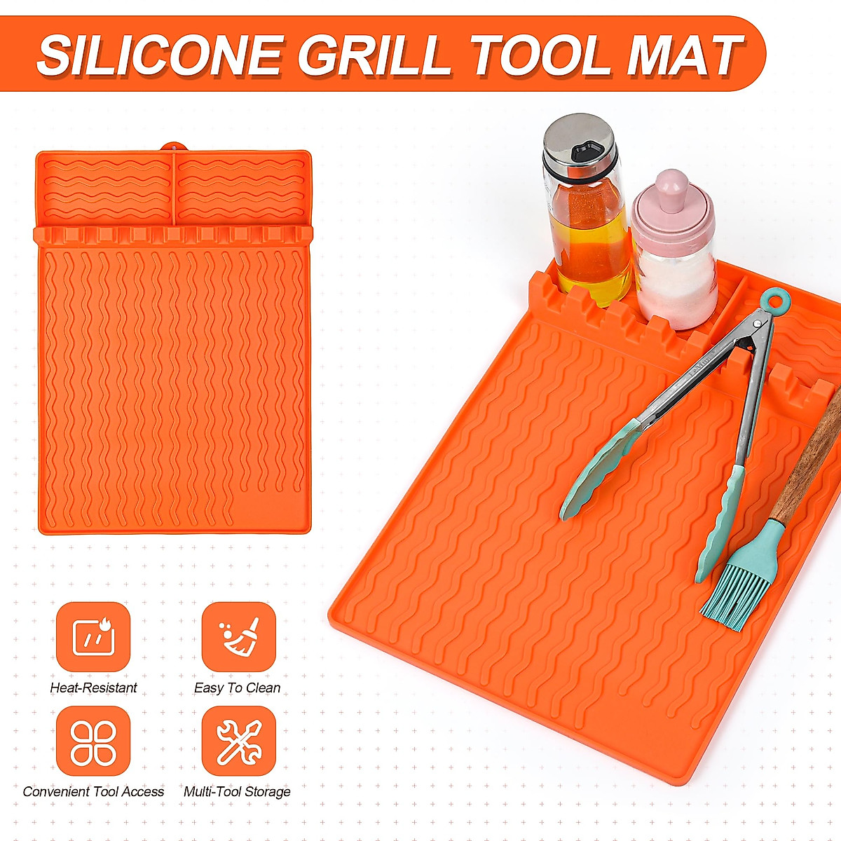 Silicone Griddle Tools Mat for Blackstone, Silicone Grill Mats for Outdoor Grill, Blackstone Silicone Mat, Food Grade Silicone Mat for Barbecue, Kitchen Collapsible Silicone Mat (Orange)