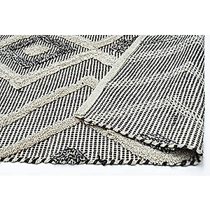 CHARDIN HOME 3x5 Cotton Boho Rug Grey and Ivory | Modern Farmhouse Throw/ Bath Rug for Bathroom Bedroom Kitchen entryway and More | Machine Washable high Low Textured Area Rug