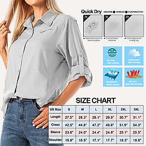 Jessie Kidden Women's Quick Dry Sun UV Protection Convertible Long Sleeve Shirts for Hiking Camping Fishing Sailing (5024 Grey M)