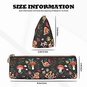 Ykklima Mushroom Snails Butterfly Flower Pattern Leather Pencil Case Zipper Pen Makeup Cosmetic Holder Pouch Stationery Bag for School, Work, Office
