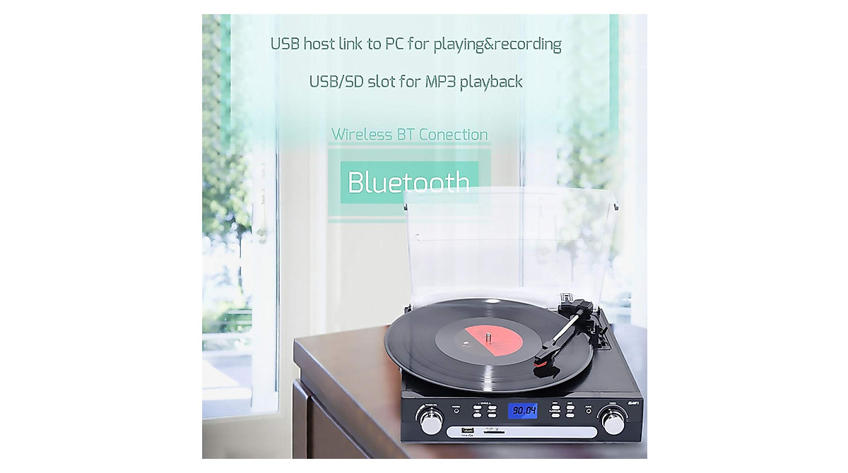 DIGITNOW Bluetooth Record Player with Stereo Speakers and Radio
