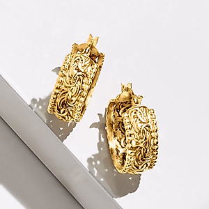 Ross-Simons 18kt Gold Over Sterling Beaded-Edge Byzantine Hoop Earrings