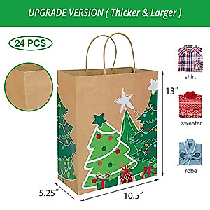 24 Large Kraft Christmas Gift Paper Bags Bulk with handles and 60 Count Christmas Gift Tags-12 Designs big size sacks set for Wrapping Xmas Holiday Presents