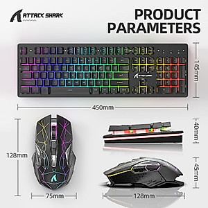 A.jAZZ Wireless Gaming Keyboard and Mouse Combo,Full Size 12 RGB Chroma Backlit Keyboard,Rechargeable 4200mAh Mechanical Feel USB/Type-C Dual Receiver Silent Mice,for PC,Mac,Laptop,PS4,Xbox,Black