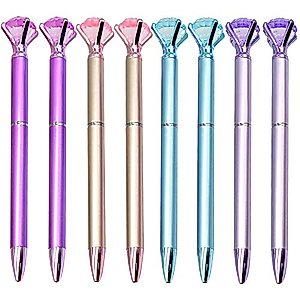 Maydahui 12PCS Big Diamond Retractable Ballpoint Pen gem pens Rhinestones Crystal Bling Plated Metal Color Black Gel Ink Ballpen for Women Students Girls