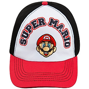 Nintendo Super Mario Men's Baseball Cap Hat - Adjustable Snap Closure - 100% Cotton Red-Black Adult Size