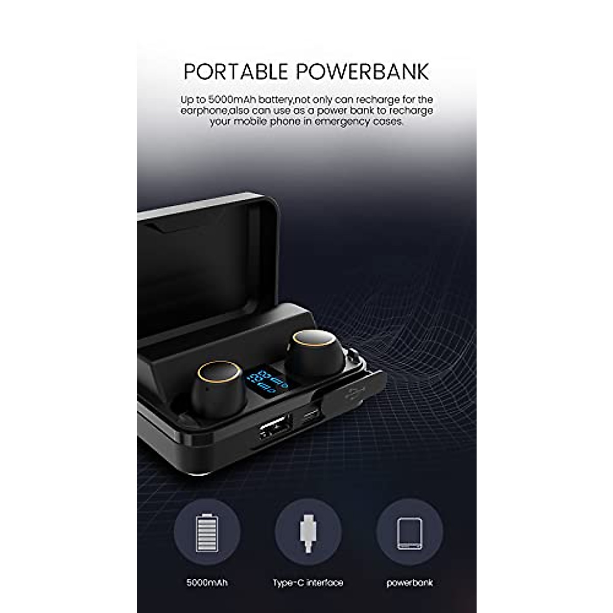 HayKee Wireless Earbuds, Bluetooth 5.0 in-Ear TWS Stereo HiFi Headphones with 5000mah Smart LED Display Charging Case. Auto Pairing/Touch Control/Built-in Dual Mic/IPX7 Waterproof/Long Battery Life
