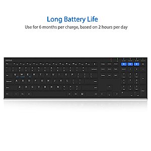 Arteck HB192 Universal Bluetooth Keyboard Multi-Device Stainless Steel Full Size Wireless Keyboard for Windows iOS Android Computer Desktop Laptop Surface Tablet Smartphone Rechargeable Battery