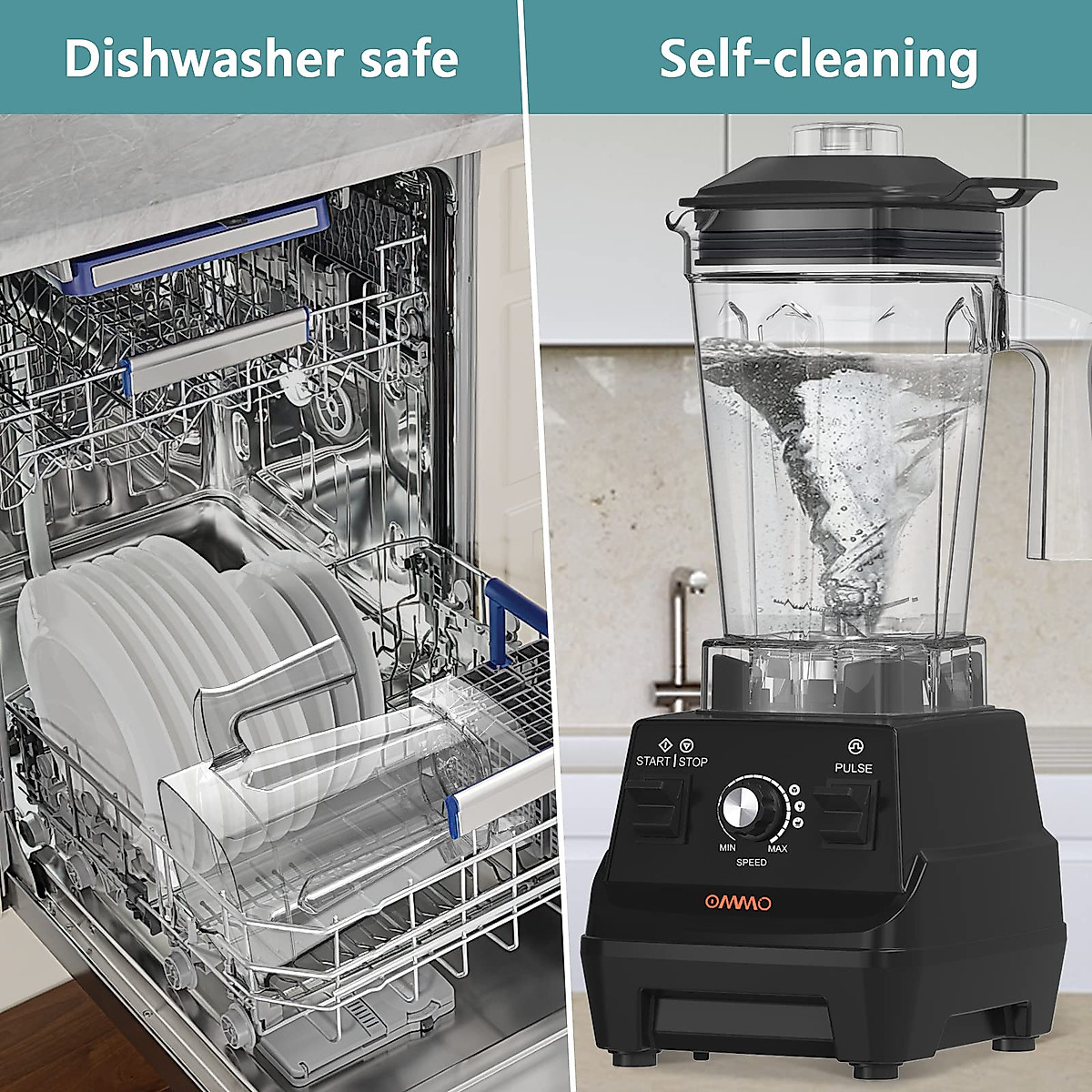 OMMO Professional Blender, Countertop Blenders for Kitchen Max 1800W, Home and Commercial Blender with Timer, 68oz BPA Free Blender for Shakes and Smoothies, Nuts, Ice and Fruits, Dishwasher Safe