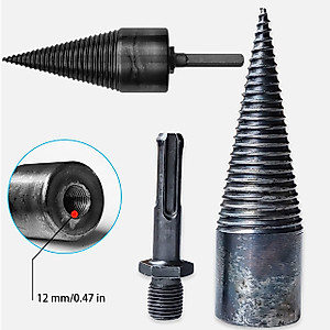 KEWAYO 4pcs Removable Splitting Wood Cone Drill Bit, Wood Splitter Drill Set for Heavy Duty Drill Split Wood Tool and Hand Drill Stick-hex+Square+Round