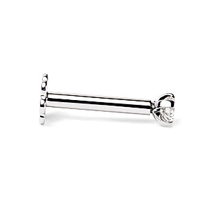 Demira Jewels 0.04 ct Real Diamond Nose Stud 14K White Gold Internally Threaded 8MM Long Screw Back HI Color
