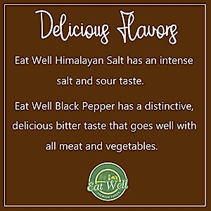 Eat Well Whole Black Peppercorns and Himalayan Pink Salt - Coarse Grains for Grinder Refill, 12 oz Peppercorns and 2 lb Salt