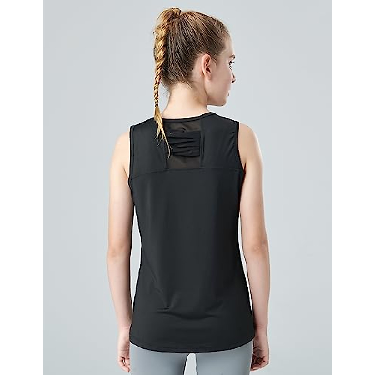 4 Pack Youth Girls Athletic Tank Tops Dry Fit Active Performance Tech Sleeveless Shirts (Set 2, Medium)