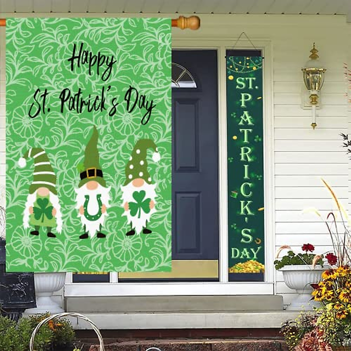 Surfapans Happy St Patricks Day House Flag 28x40 Inch Double Sided Outside Burlap Gnome Green Shamrock Clover Large Outdoor Yard Flags Porch Home Farmhouse Decoration