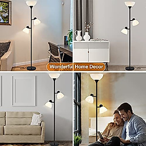 Luvkczc Torchiere Floor Lamps for Living Room with 3 Lamps, Tall Modern Standing Lamps, Industrial Bright Floor Lamp for Bedroom, Office, Dresser, 3 LED Bulbs Included