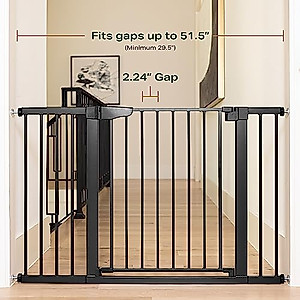 Mom's Choice Awards Winner-Cumbor 29.7"-51.5" Baby Gate Extra Wide, Easy Walk Thru Dog Gate for The House, Auto Close Safety Pet Gates for Stairs, Doorways, Child Gate Includes 4 Wall Cups, Black