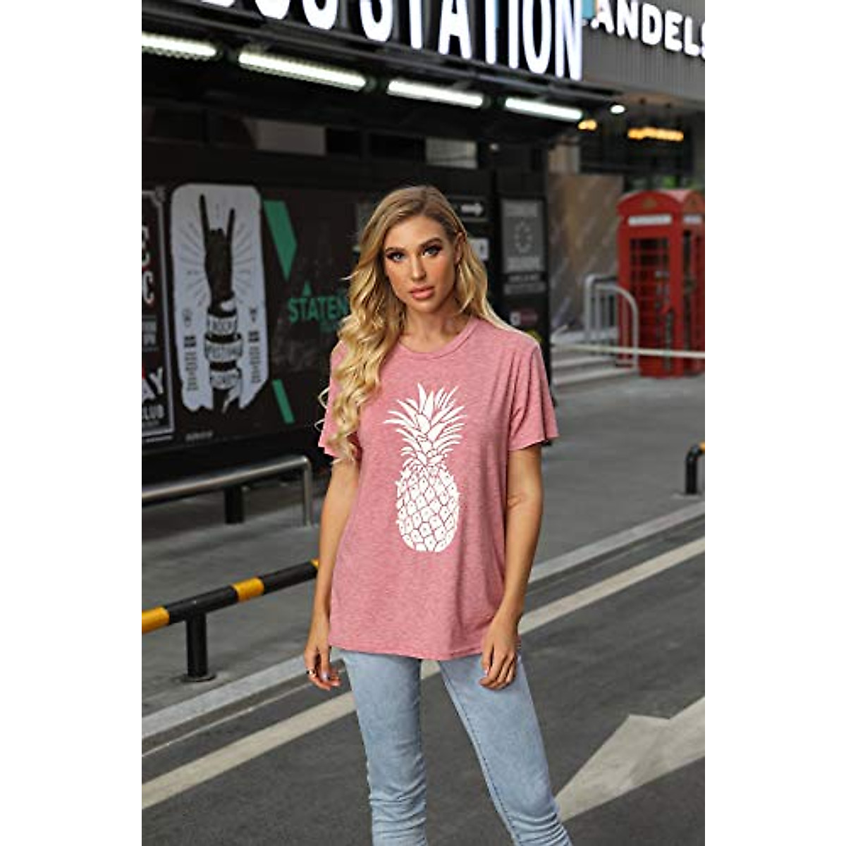 Pineapple Shirt for Women Funny Beach T Shirts Summer Hawaiian Graphic Short Sleeve Casual Fruit Lover Vacation Tops Blouse