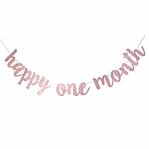 Starsgarden Glittery Rose Gold Happy One Month Banner, Baby Boys/Girls' 1 Months/Half Year Birthday, Baby Shower Party Gold Gliter Paper Sign(Rose Gold One Month)