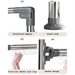 RUYICZB 2 Layer Floor Clothes Drying Rack Stainless Steel Drying Double Pole Clothes Rack for Indoor Outdoor, Free-Standing Large Laundry Rack Organizer for Clothes Lingerie Towels Linens