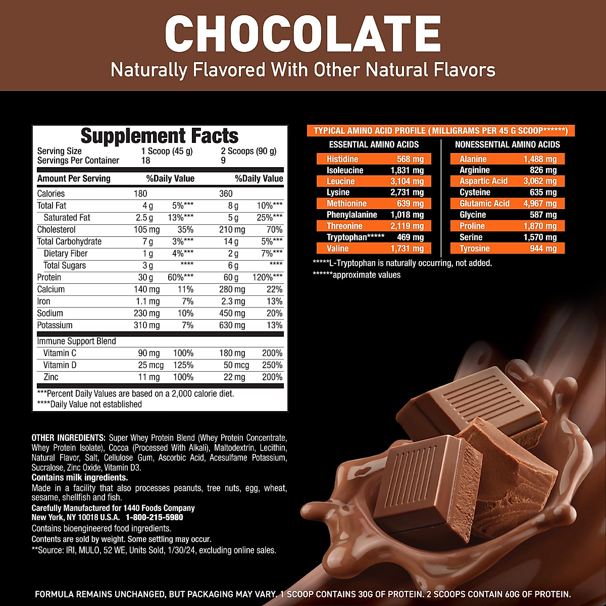 Body Fortress 100% Whey, Premium Protein Powder, Chocolate, 1.78lbs