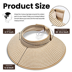 Simplicity Sun Hats for Women Fashionable Womens Wide Brim Hat Roll-up Straw Sun Visor Hat Beige/White