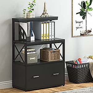 Tribesigns Lateral File Cabinet Modern Filing Cabinet with 1 Large Drawer, Printer Stand with 3 Open Storage Shelves for Home Office