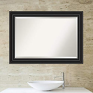 Amanti Art Beveled Bathroom Mirror (30 x 42 in.), Colonial Black Frame - Wall Mirror Black, Large