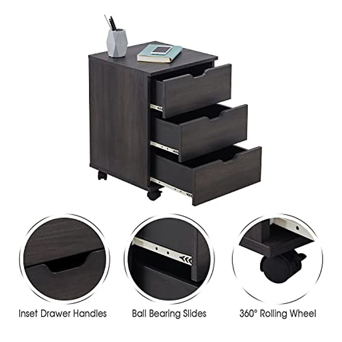 VICLLAX 3 Drawer Dresser Mobile Cabinet Under Desk Storage with Casters for Home Office, Walnut