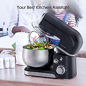 Stand Mixer, 1000W Kitchen Mixer Electric Food Mixer, 6 Speeds with 304 Stainless Steel Bowl Tilt-Head Dough Mixer, Dough Hook, Whisk, Beater, Splash Guard & Scraper