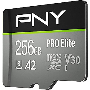 PNY 256GB PRO Elite Class 10 U3 V30 microSDXC Flash Memory Card - 100MB/s, Class 10, U3, V30, A2, 4K UHD, Full HD, UHS-I, micro SD