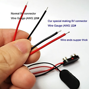 LampVPath (Pack of 5 22AGW Wires I-Type 9V Battery Connector, 9 Volt Battery Clip, 9V Battery Clip Connector with 22agw Wire and Hard Buckle Plastic Housing