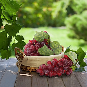 Woration 4 Bunches Artificial Grape Lifelike Simulation Fruit Decorative Fake Dark Red Grapes with Vines Party Garden Home Prop Cabinet Display (36 kernels)