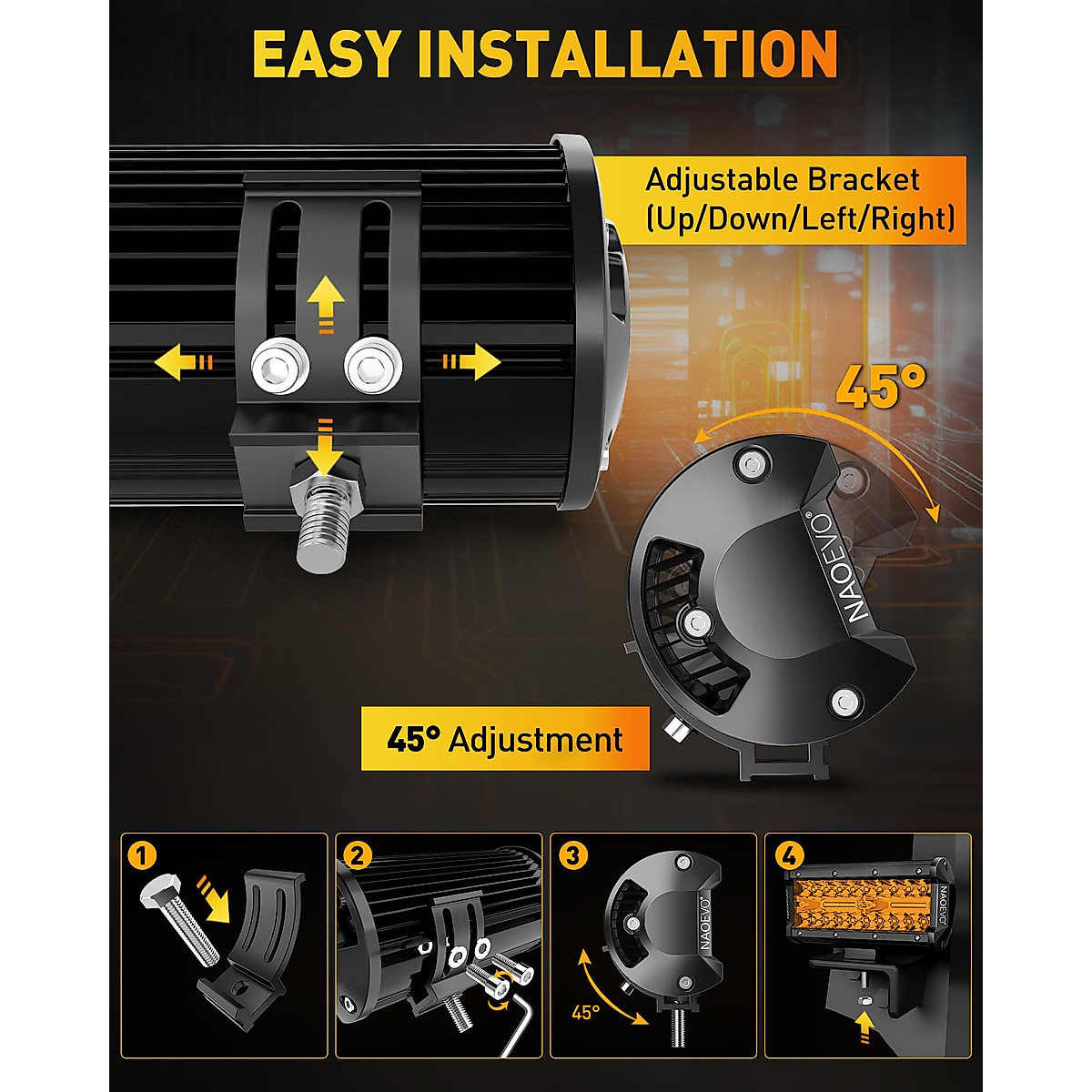 NAOEVO 7 inch Amber LED Light Bar, 240W 24,000LM Offroad Fog/Driving Lights LED Pods with Spot Flood Combo Beam, Waterproof LED Work Lights for Truck Boat UTV ATV, 2 Pack (Amber)