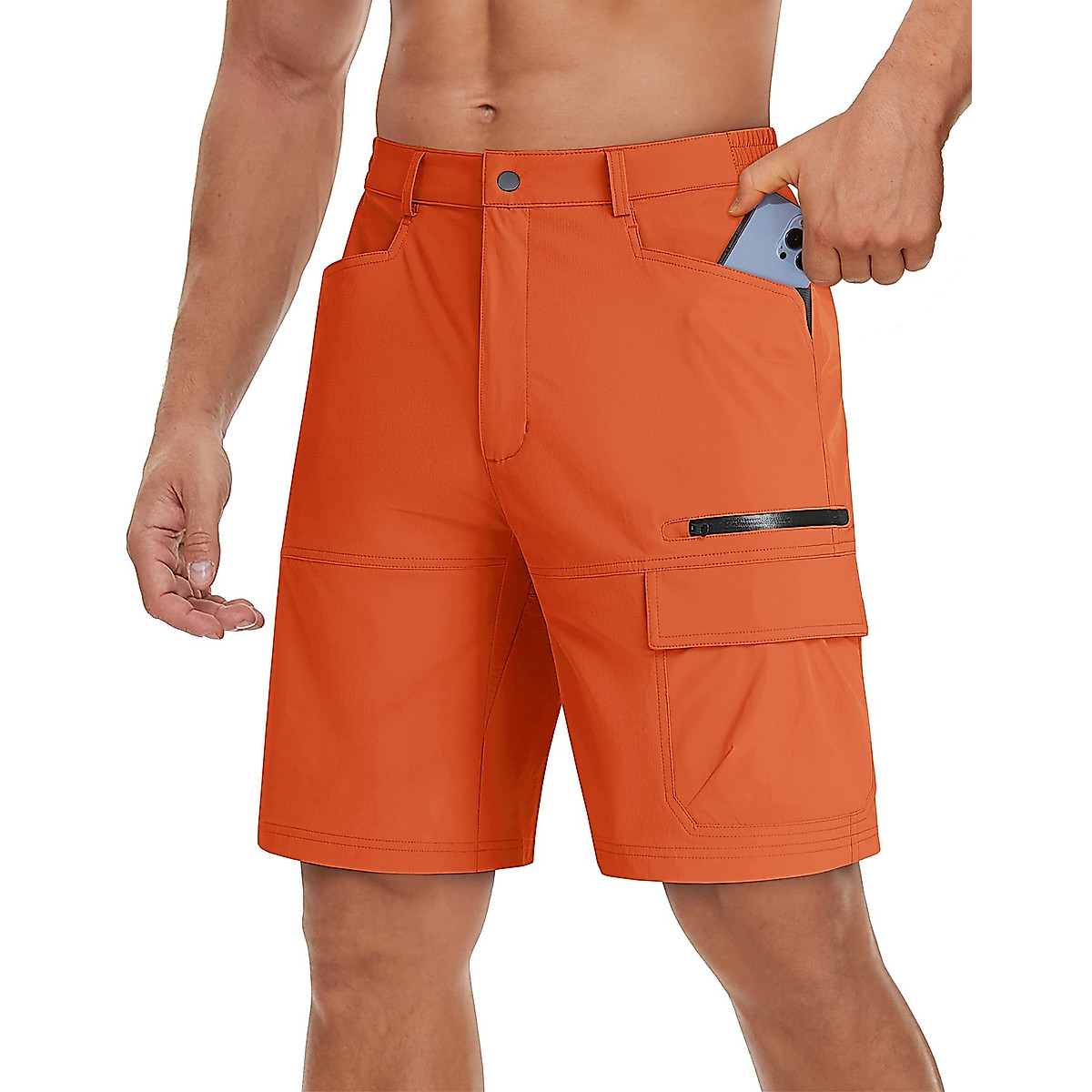 TACVASEN Mens 10" Ligtweight Hiking Outdoor Shorts Quick Dry Casual Breathable Fishing Dress Cargo Summer Shorts Orange, 34