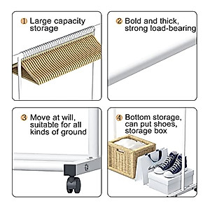 UDEAR Garment Rack Freestanding Hanger,Multi-functional Portable Clothing Rack with Wheels,White
