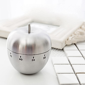 Wailicop Apple Kitchen Timer Stainless Steel Mechanical Rotating 60 Minute Alarm Timer Count Down Timer for Learning, Cooking, Cosmetic Applications, Baking, Exercise