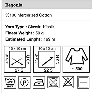 Yarn Art Begonia 100% Mercerized Cotton, Lot of 5 Skein (Pack),Total 8.8 Oz. Each 1.76 Oz (50g) / 185 Yrds (169m), Fine Sport:2 (5351)