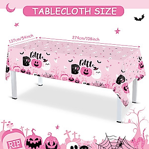 Geyee 173 Pcs Pink Halloween Party Supplies Serves 24 Include Pink Halloween Birthday Tablecloth Pumpkin Ghost Little Boo Banner Pink Halloween Plates Napkins Tableware Set for Halloween Baby Shower