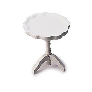 Miniature Dollhouse End Table 1:12 Scale Wooden Furniture Round Side Tea Table Model for Dollhouse Living Room Scene Decoration Gift (White)