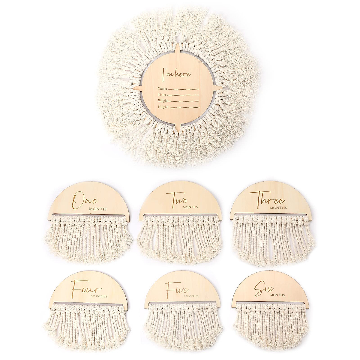 ibwaae Boho Baby Monthly Milestone Cards 7 Double Sided Wooden Milestone Discs from Newborn to 1 Year Photo Prop Announcement Sign Baby Registry Search for Baby Gift