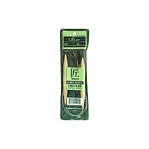 Clover Takumi Bamboo Circular 16-Inch Knitting Needles, Size 15