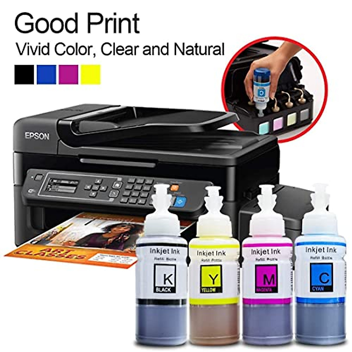 Printers Jack Compatible Epson T664 Refill Ink Bottle kit for Expression ET-2650, ET-2500, ET-2550, ET-2600 & Workforce ET-16500, ET-4500, ET-4550 Printers