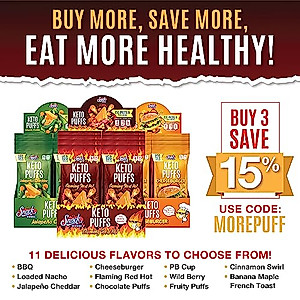 Flaming Hot High Protein Keto Puffs, Crunchy Flamin Healthy Snacks Food for Adults & Kids, Spicy Low Carb Ketogenic Diet Friendly Snack, Fuego Cheddar Cheese Puff Balls – Gluten & Grain Free – 8-Pack